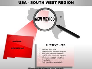 Usa south west region country editable powerpoint maps with states and ...