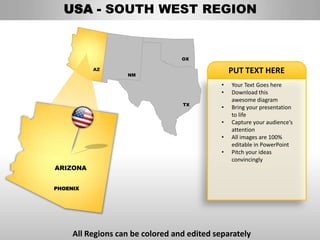 Usa south west region country editable powerpoint maps with states and ...