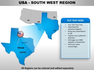 Usa south west region country editable powerpoint maps with states and ...