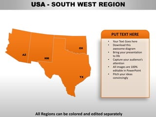 Usa south west region country editable powerpoint maps with states and ...