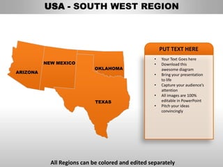 Usa south west region country editable powerpoint maps with states and ...
