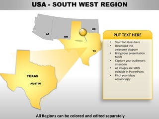 Usa south west region country editable powerpoint maps with states and ...