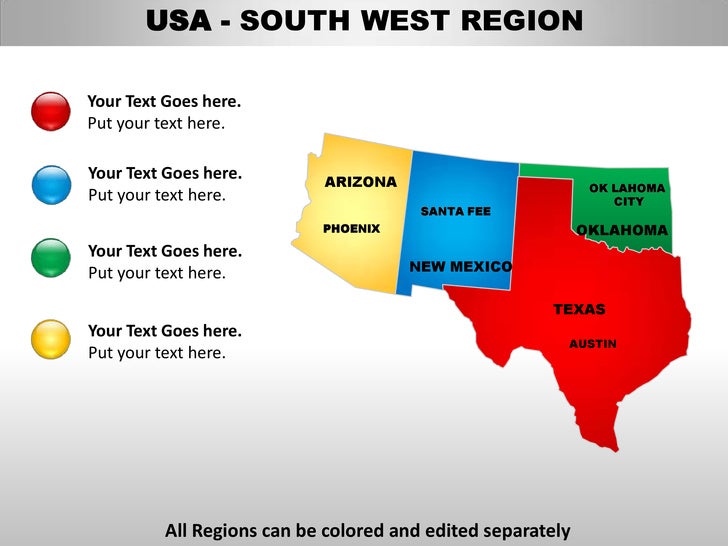 Usa south west region country editable powerpoint maps with states an…