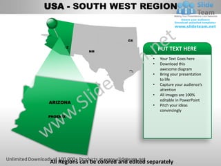 Usa south west region country editable powerpoint maps with states and ...