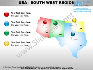 Usa south west region country editable powerpoint maps with states and ...