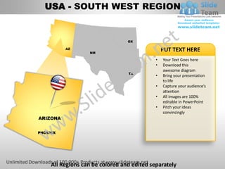 Usa south west region country editable powerpoint maps with states and ...