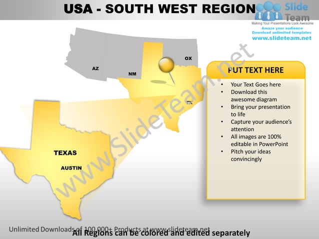 Usa south west region country editable powerpoint maps with states and ...