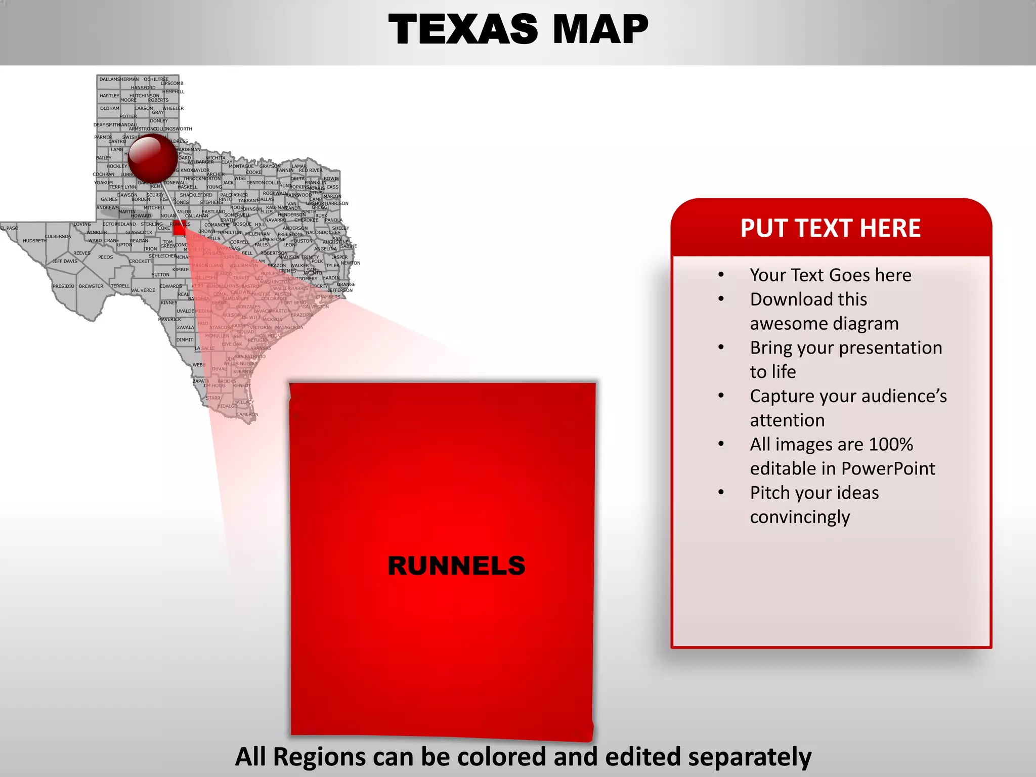 Usa texas state powerpoint county editable ppt maps and templates | PPTX