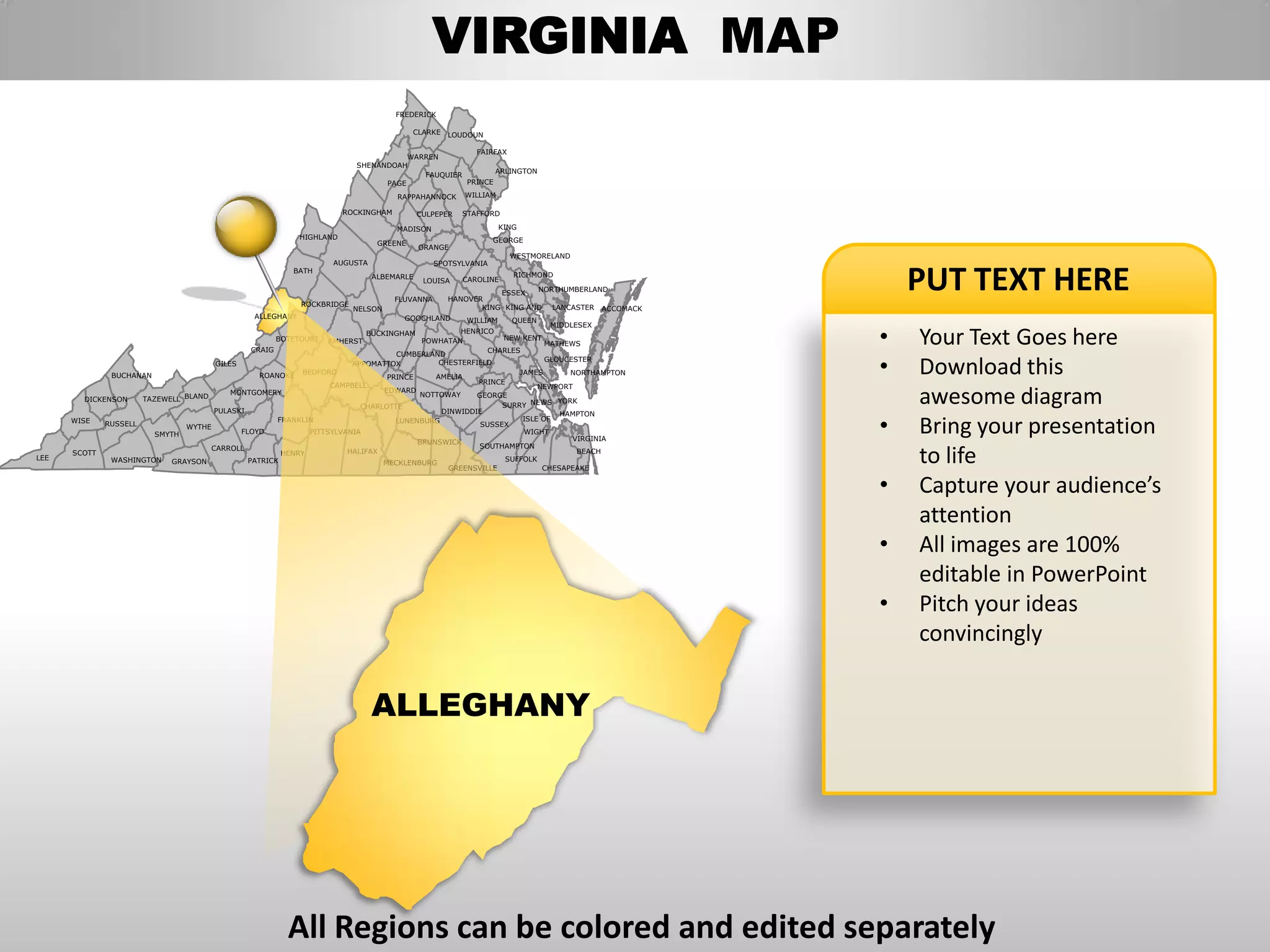 Usa virginia state powerpoint county editable ppt maps and templates | PPTX