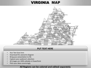 Usa virginia state powerpoint county editable ppt maps and templates | PPTX