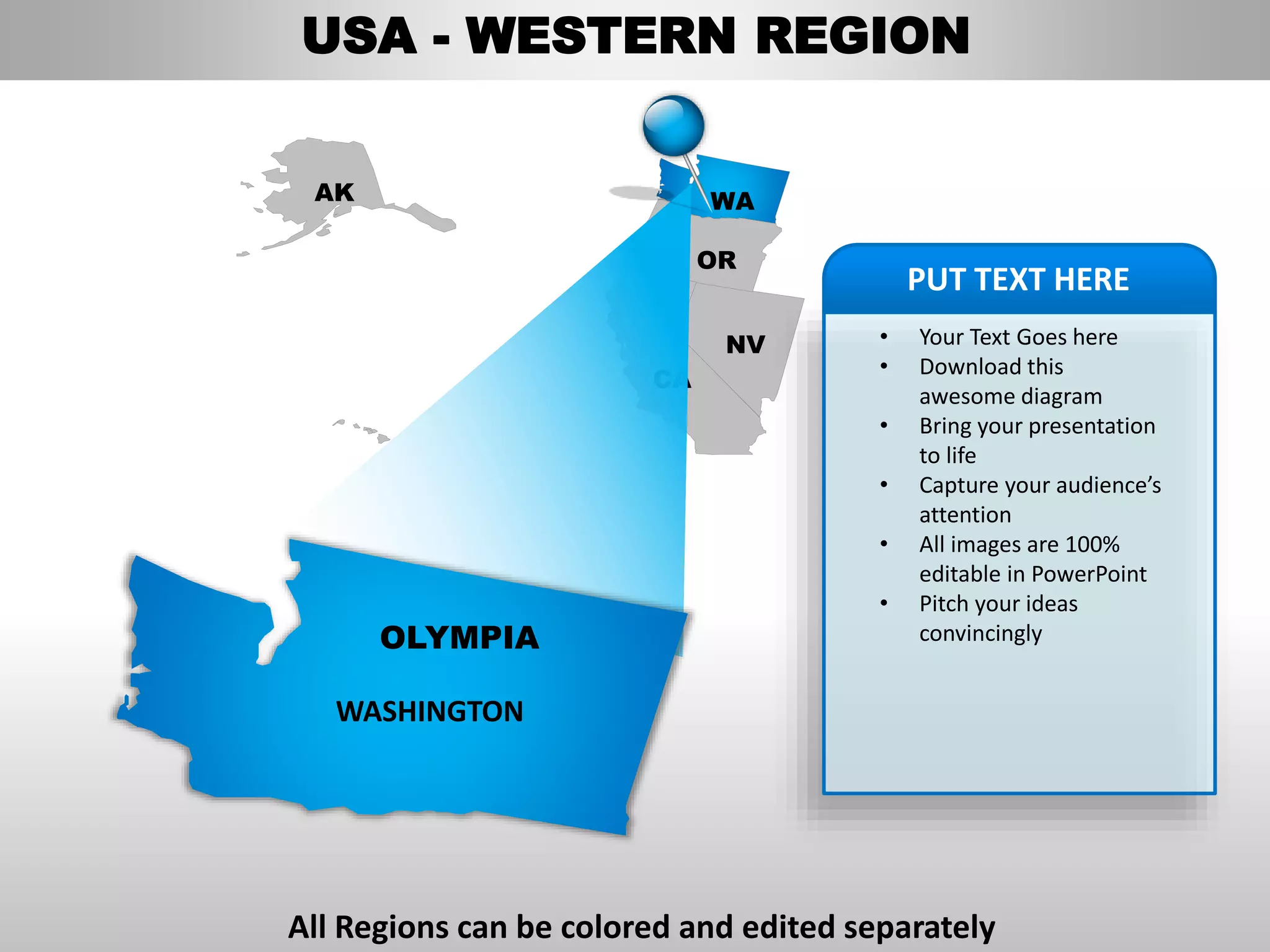 Usa western region country editable powerpoint maps with states and ...