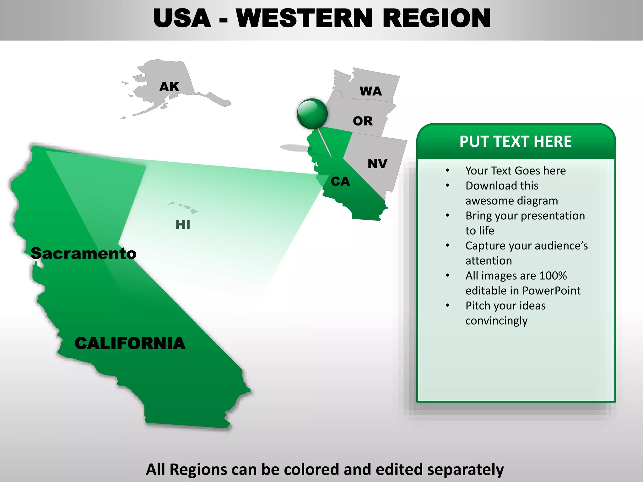 Usa western region country editable powerpoint maps with states and ...