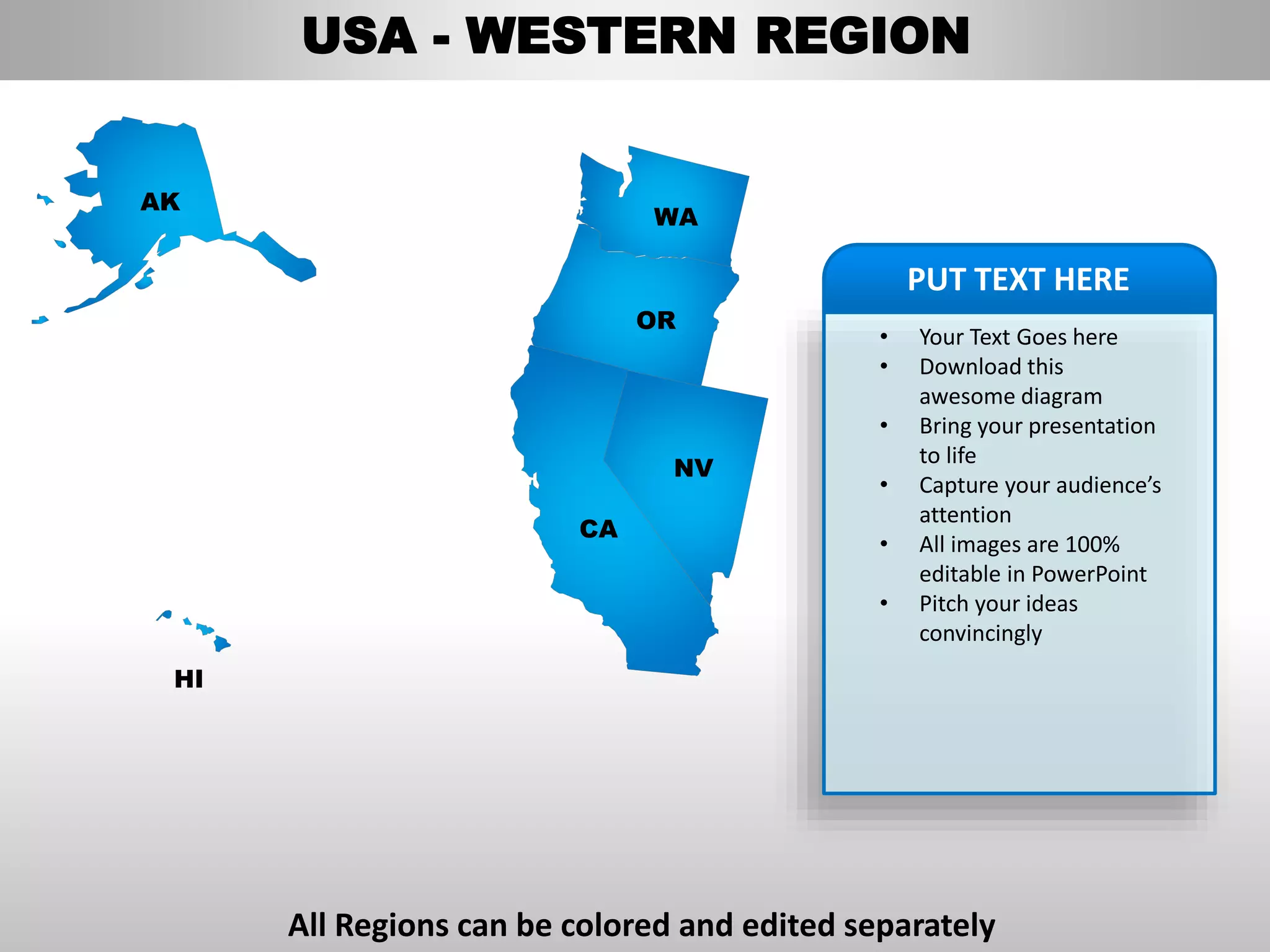 Usa western region country editable powerpoint maps with states and ...
