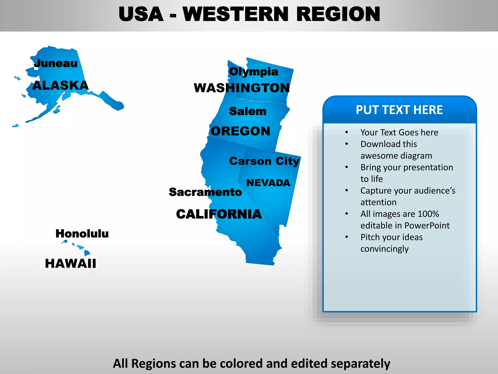 Usa western region country editable powerpoint maps with states and ...