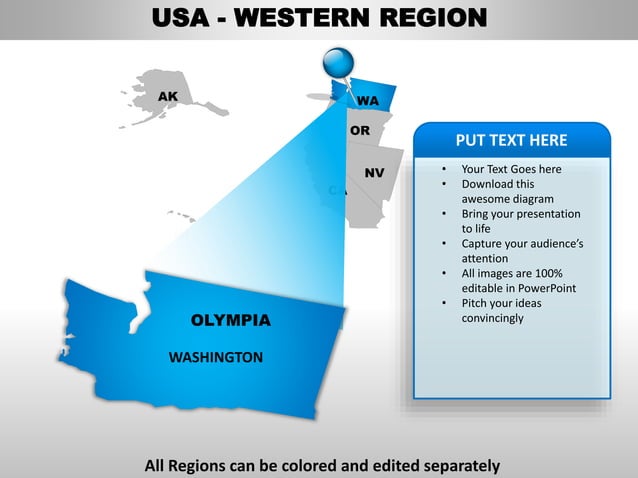 Usa western region country editable powerpoint maps with states and ...