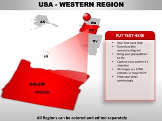Usa western region country editable powerpoint maps with states and ...