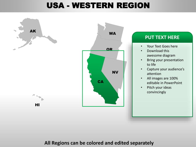 Usa western region country editable powerpoint maps with states and ...