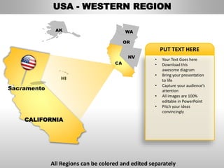 Usa western region country editable powerpoint maps with states and ...