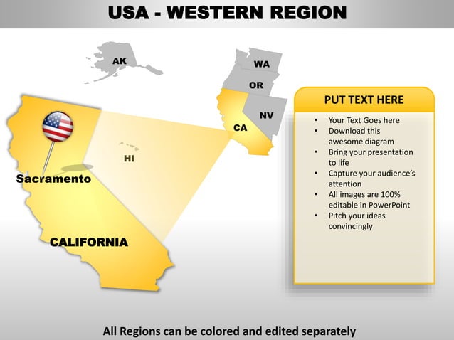 Usa western region country editable powerpoint maps with states and ...