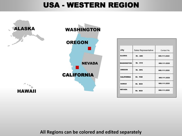 Usa western region country editable powerpoint maps with states and ...