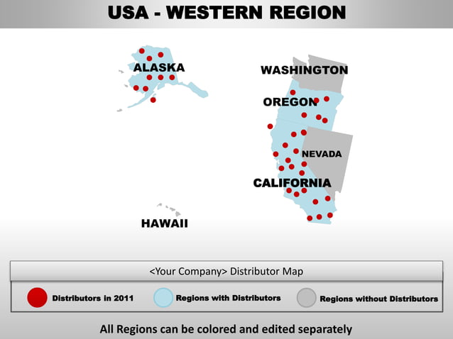 Usa western region country editable powerpoint maps with states and ...