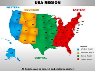 Usa western region country editable powerpoint maps with states and ...