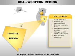 Usa western region country editable powerpoint maps with states and ...