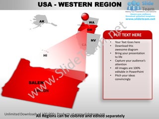 Usa western region country editable powerpoint maps with states and ...