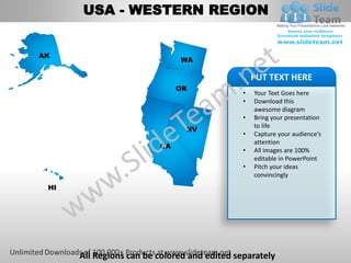 Usa western region country editable powerpoint maps with states and ...