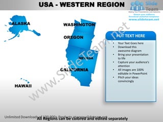 Usa western region country editable powerpoint maps with states and ...