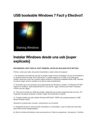 Usb booteable windows 7 facil y efectivo | DOCX