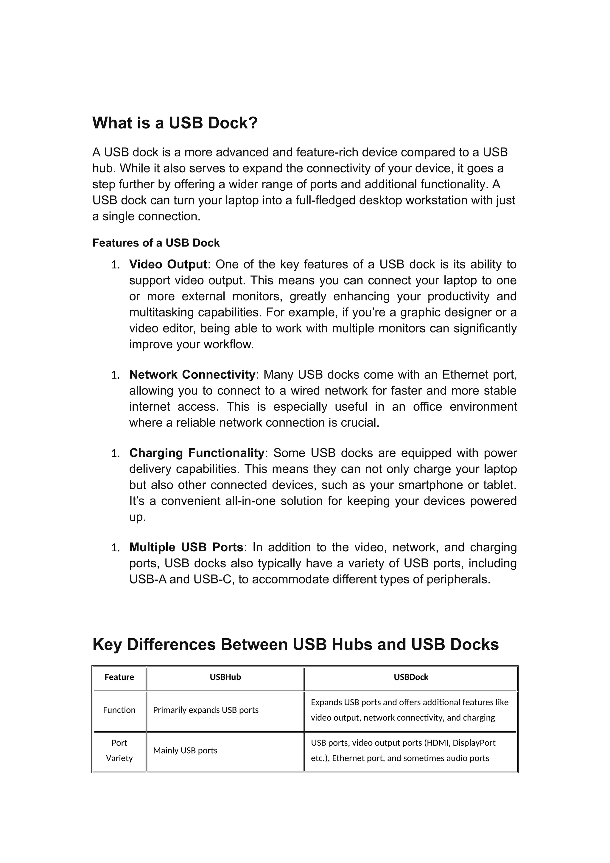 USB Hub vs. USB Dock: Differences & Which to Choose | DOCX