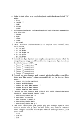 Soal USBN TKJ - Teori Kompetensi Keahlian Jaringan TP. 2019/2020 | DOCX