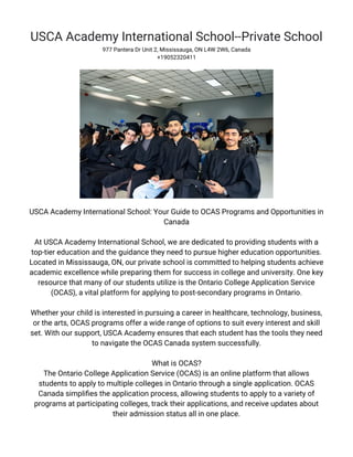 USCA Academy International School: Your Guide to OCAS Programs and Opportunities in Canada ...