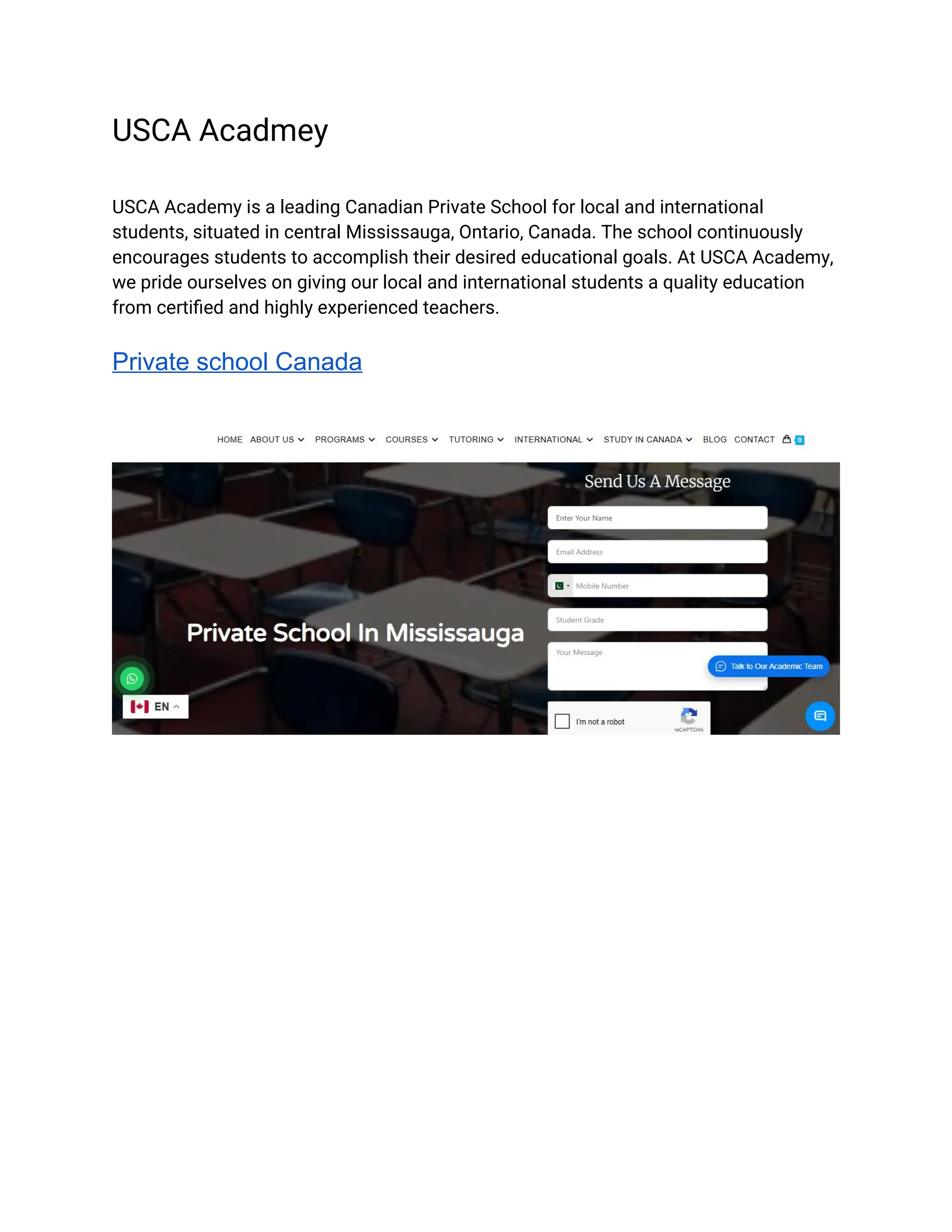 USCA Academy is a leading Canadian Private School for local and international students, situated ...