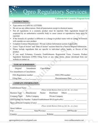 US California Safe Cosmetics Program reporting Form_Qpro Regulatory ...
