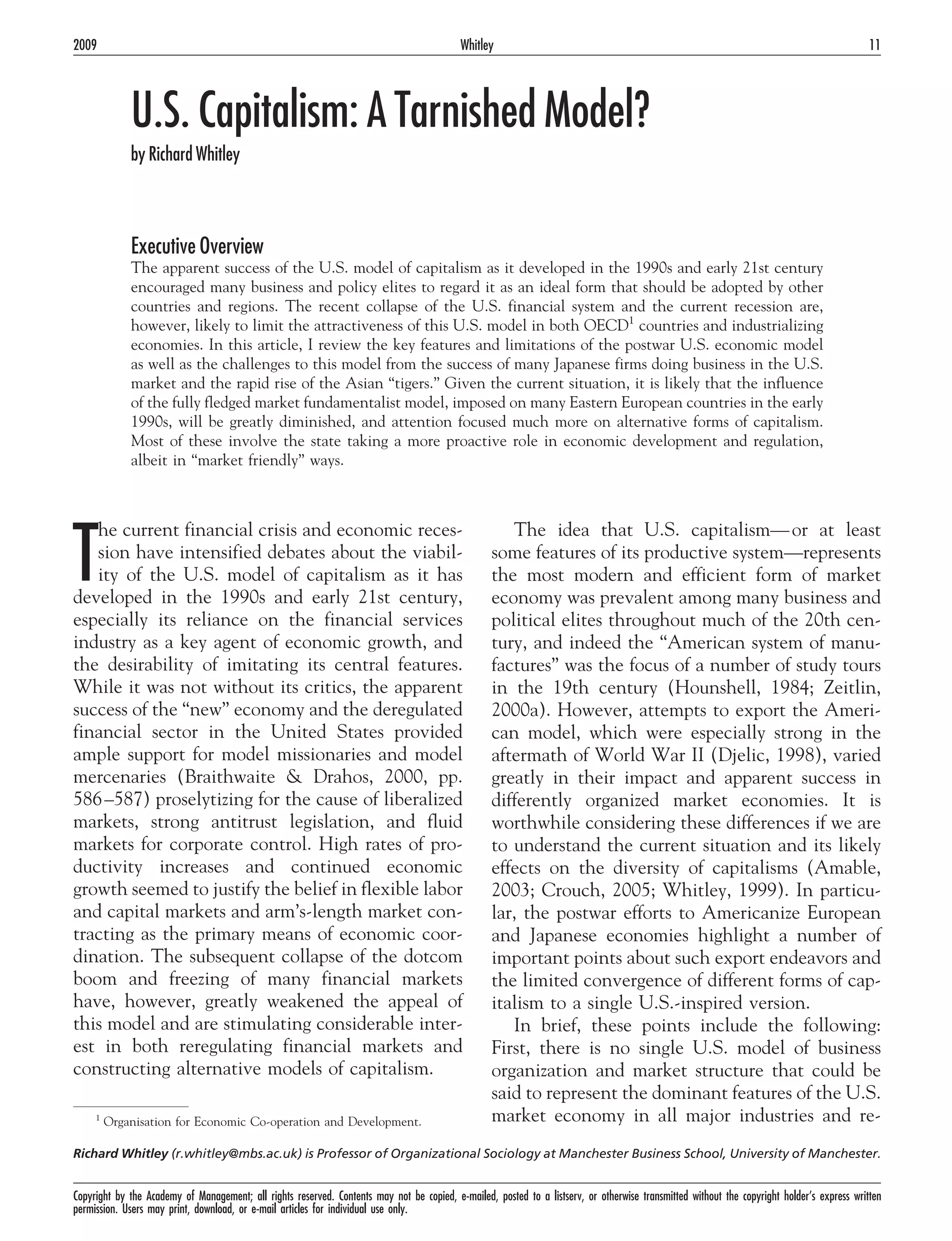 US capitalism a tarnished model | PDF