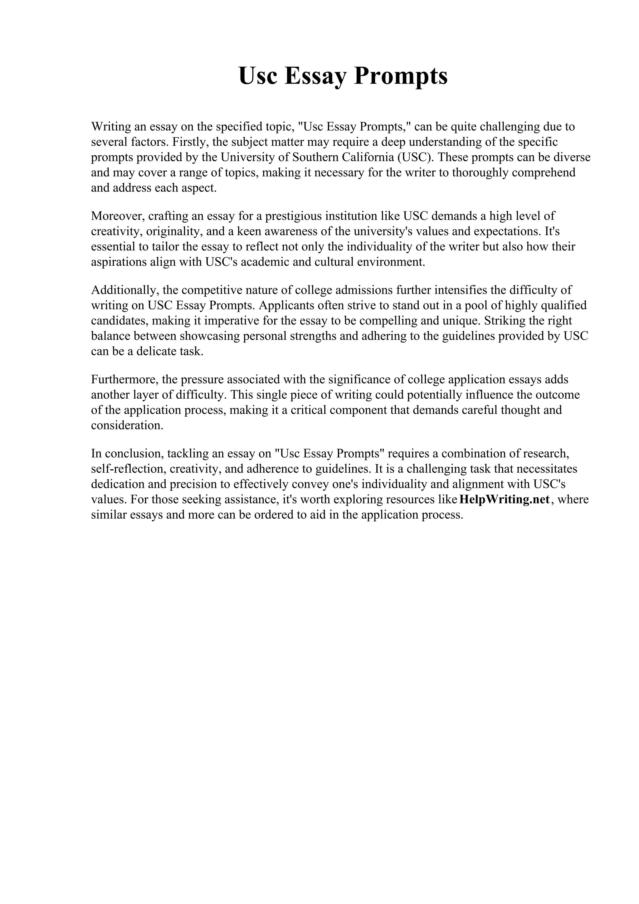 Usc Essay Prompts | PDF