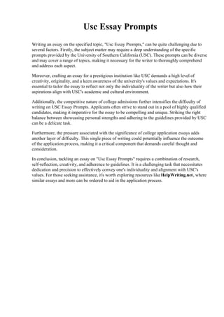 Usc Essay Prompts | PDF