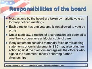 US Corporate Governance | PPTX | Financial Regulation | Economy