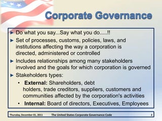 US Corporate Governance | PPTX