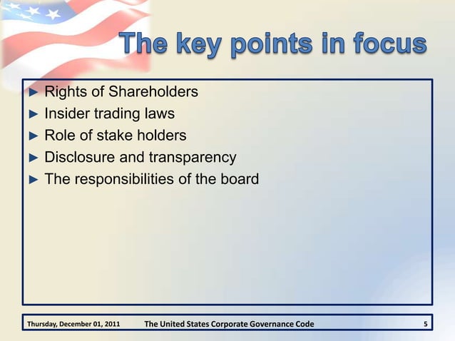 US Corporate Governance | PPTX | Financial Regulation | Economy