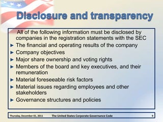 US Corporate Governance | PPTX | Financial Regulation | Economy