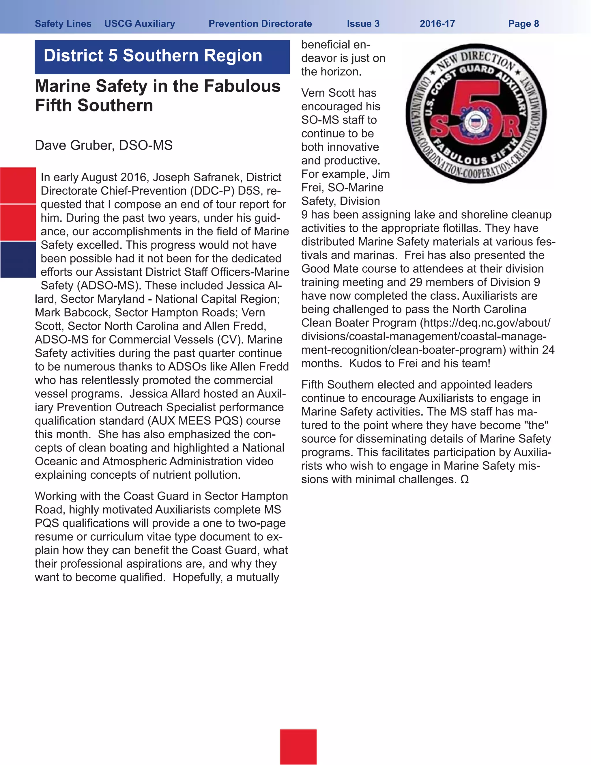 USCG-Auxiliary SAFETY LINES MAGAZINE_winter_2017, Passenger Ferry Audit ...