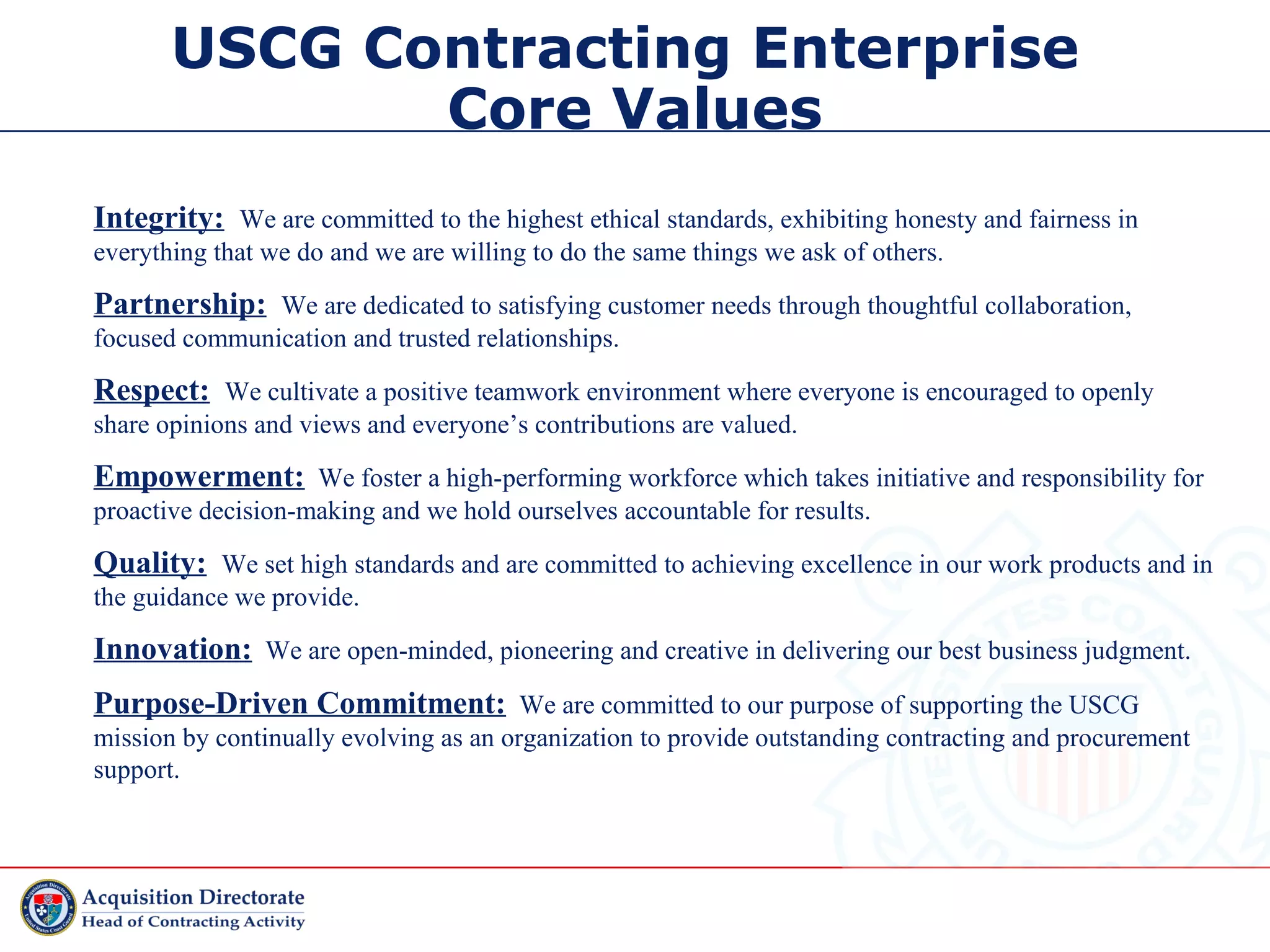 USCG Contracting Enterprise Strategic Framework | PPT