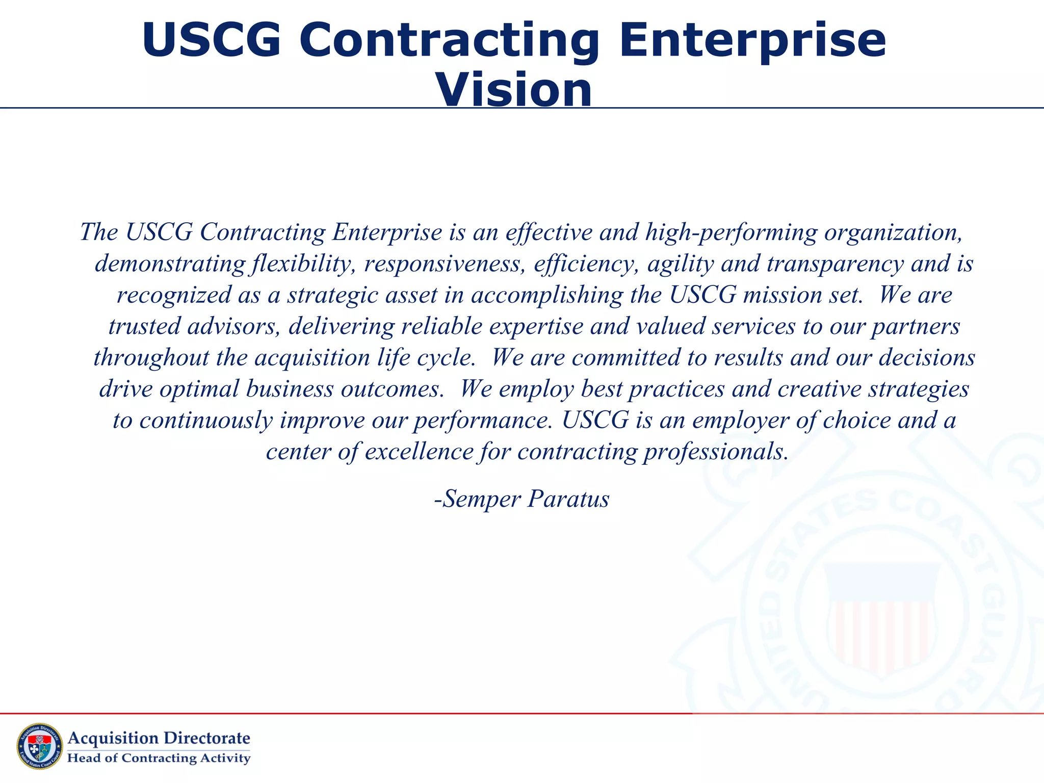 USCG Contracting Enterprise Strategic Framework | PPT