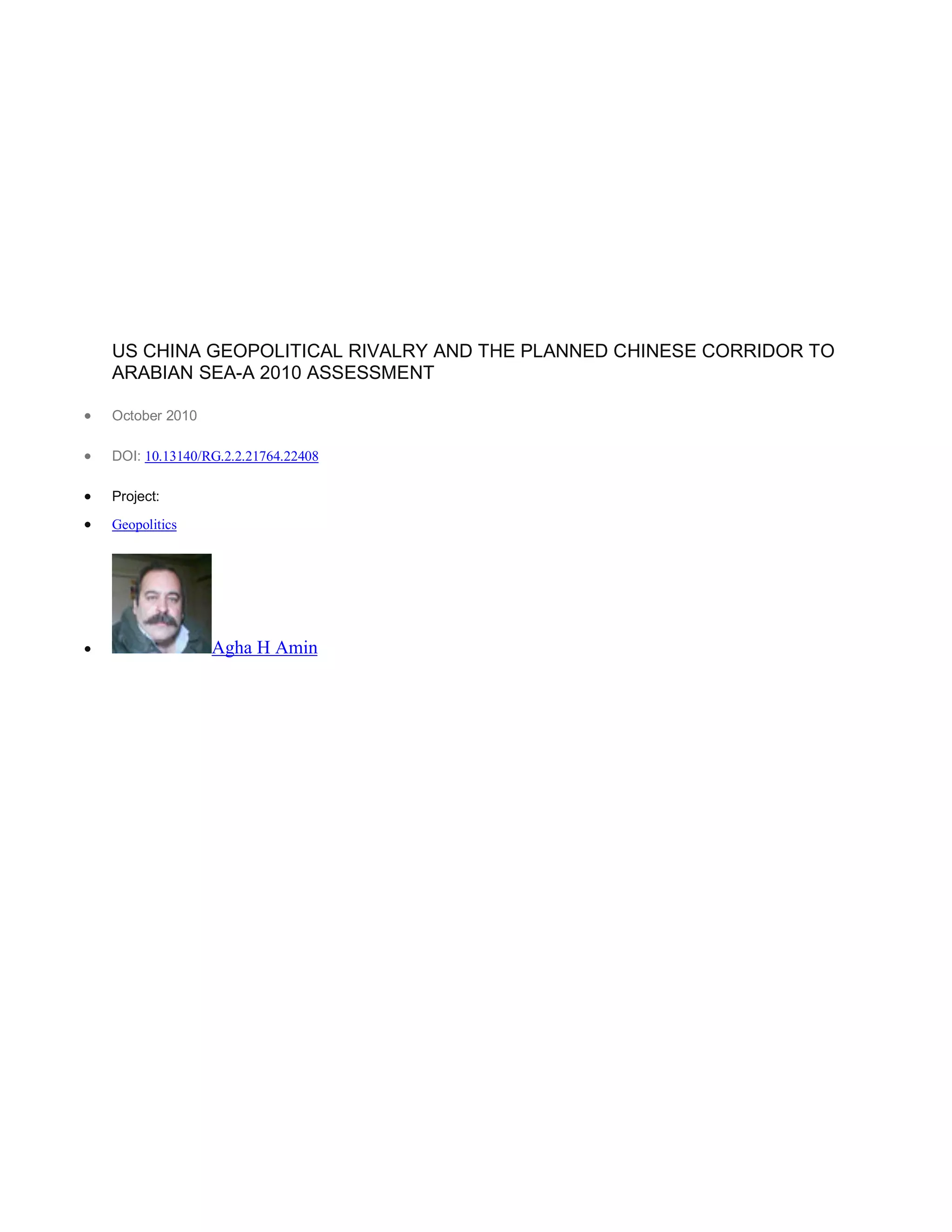 US CHINA GEOPOLITICAL RIVALRY | PDF