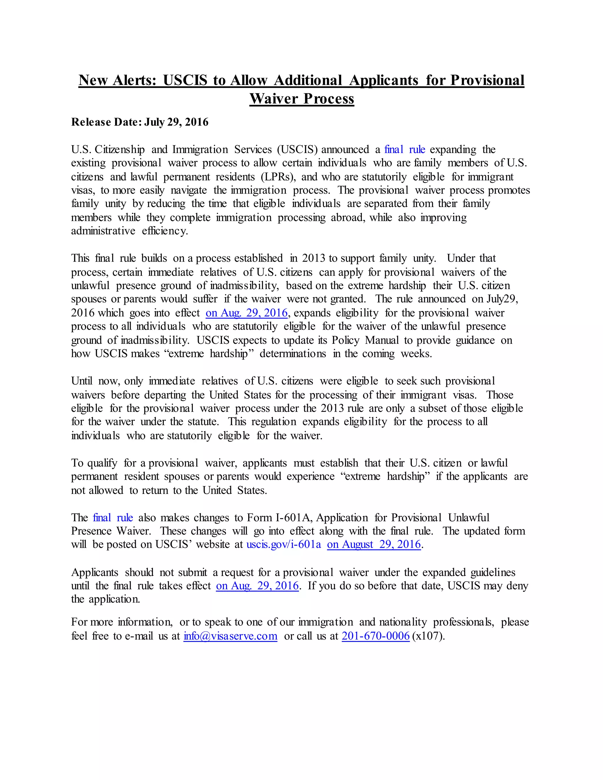 New Alerts: USCIS to Allow Additional Applicants for Provisional Waiver ...
