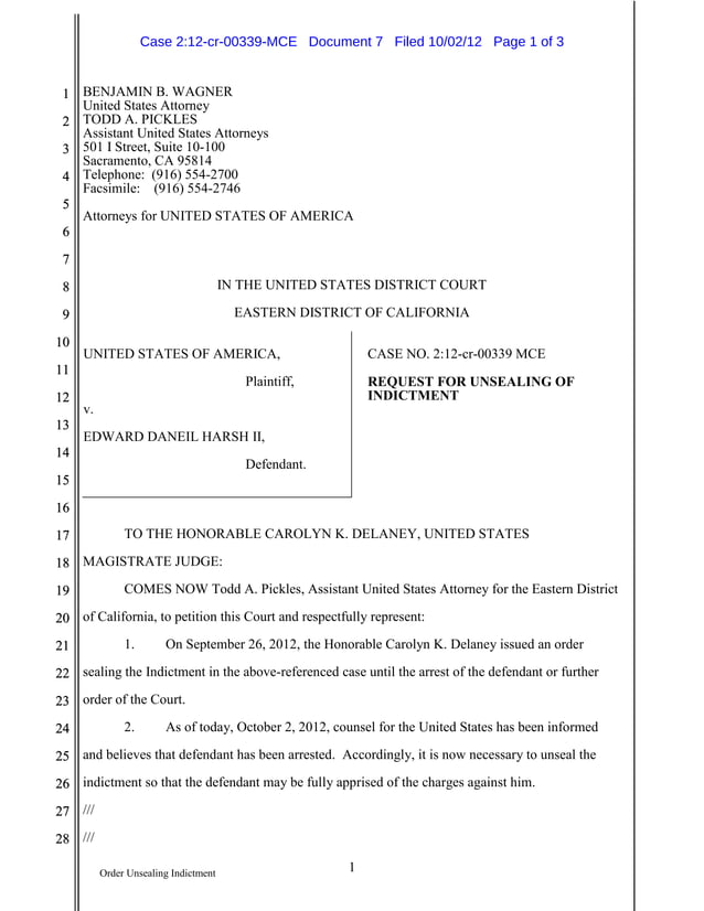 Motion to Unseal Indictment in the Eastern District of California | PDF