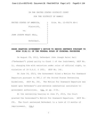 Rule 35(b) Substantial Assistance Post Sentence | PDF